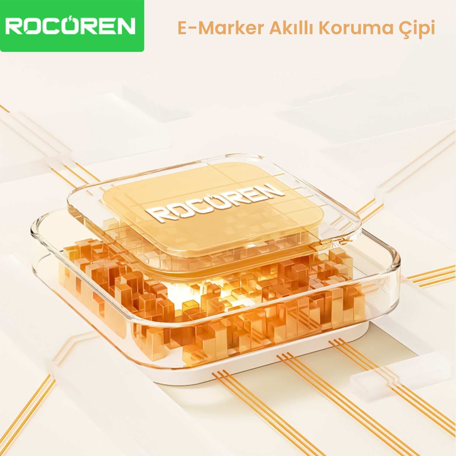 Rocoren 240W 4'ü 1 Arada Type-C / USB-A / Lightning Mor Silikon Şarj ve ...